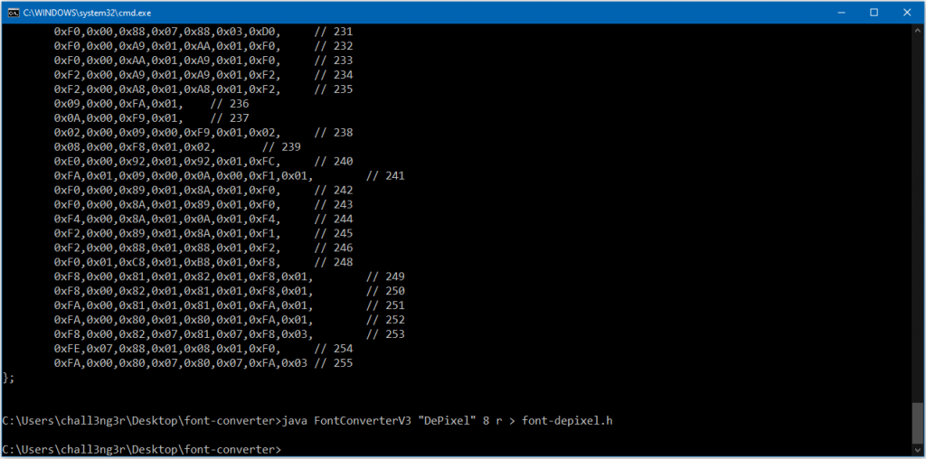 Font Converter for Arduino - chall3ng3r